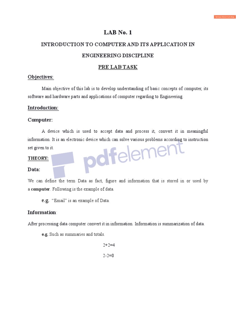 Lab N O. 1: Introduction To Computer and Its Application in Engineering ...