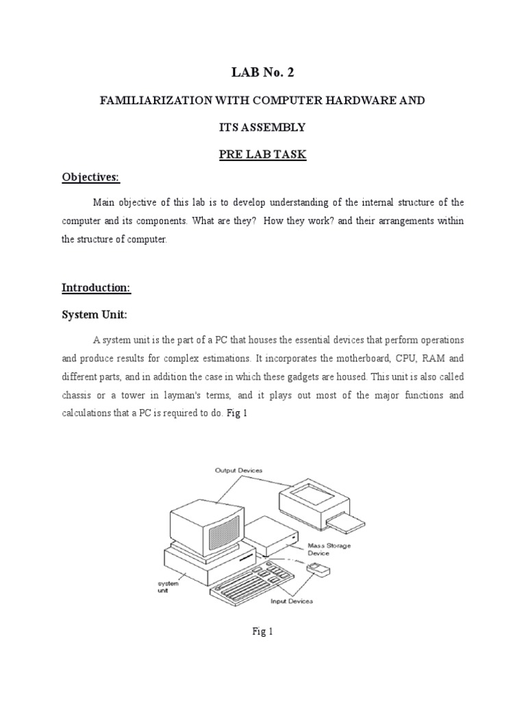 Lab N O. 2: Familiarization With Computer Hardware and Its Assembly ...