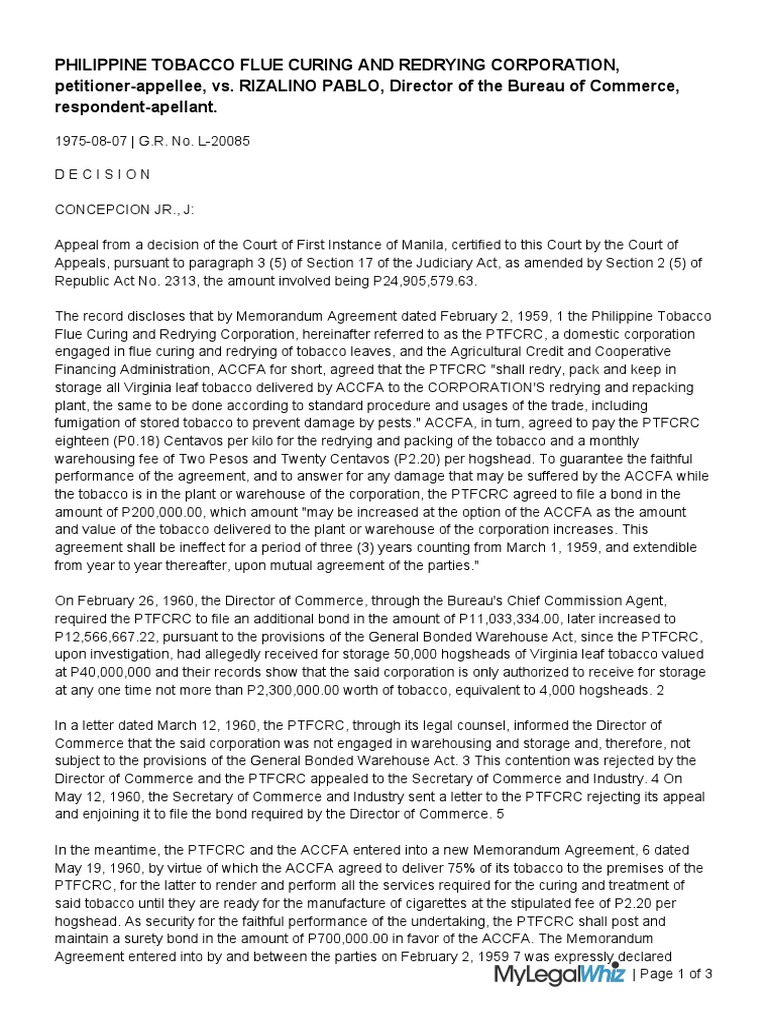 Phil Tobacco Flue Curing and Redrying Corporation Vs Pablo | PDF ...