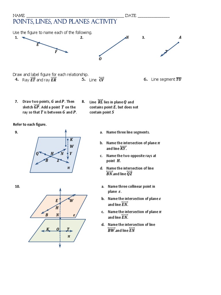 Rocrdt2yo - Point, Line and Plane Activity | PDF | Line (Geometry) | Euclid