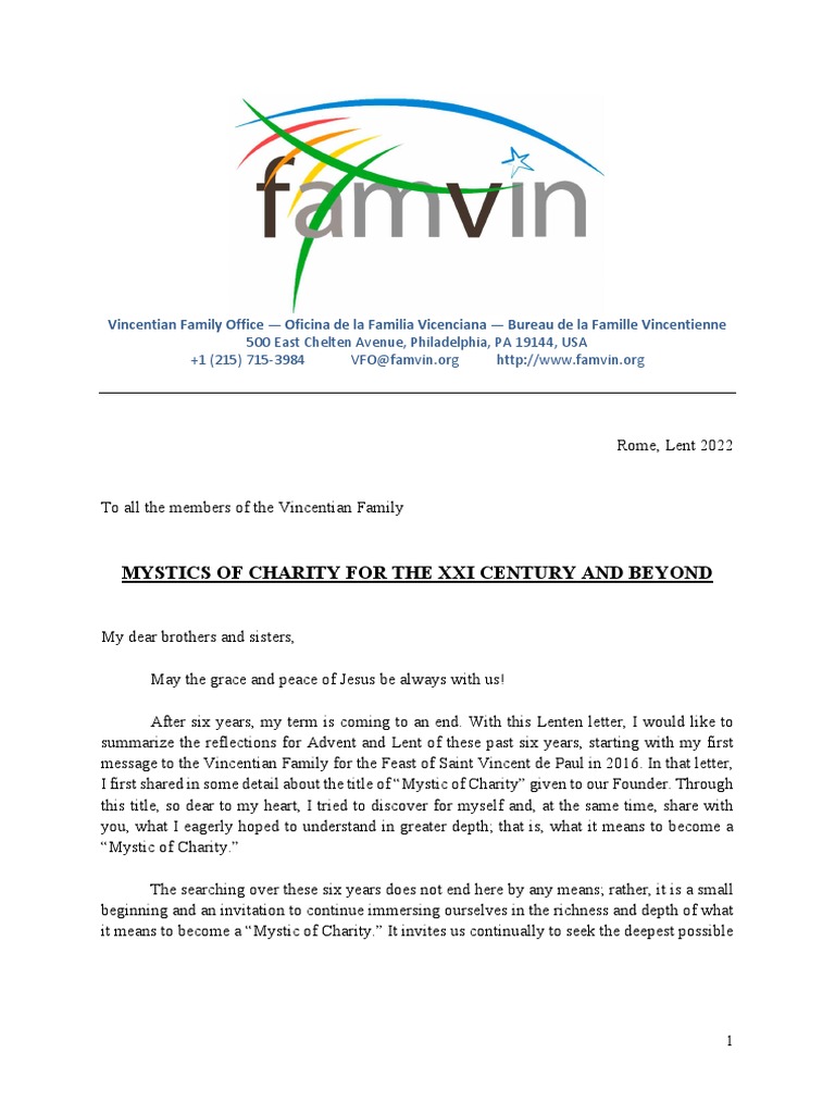 (English) Lenten Letter 2022 - Vincentian Family | Download Free PDF ...