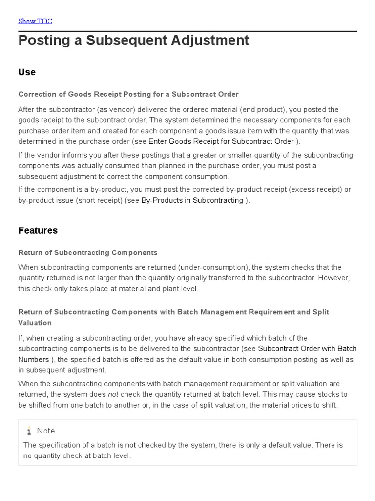 Subsequent Adjustment in SAP MM | PDF | Receipt | Valuation (Finance)