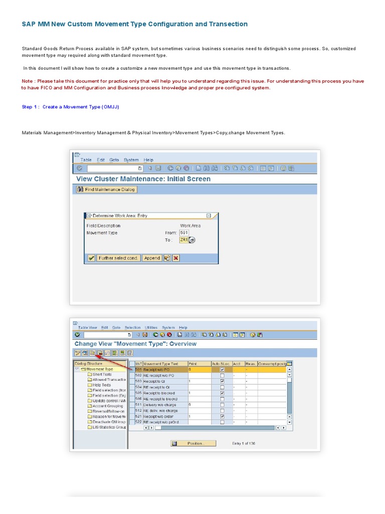 SAP MM New Custom Movement Type Configuration and Transection Shirzul | PDF