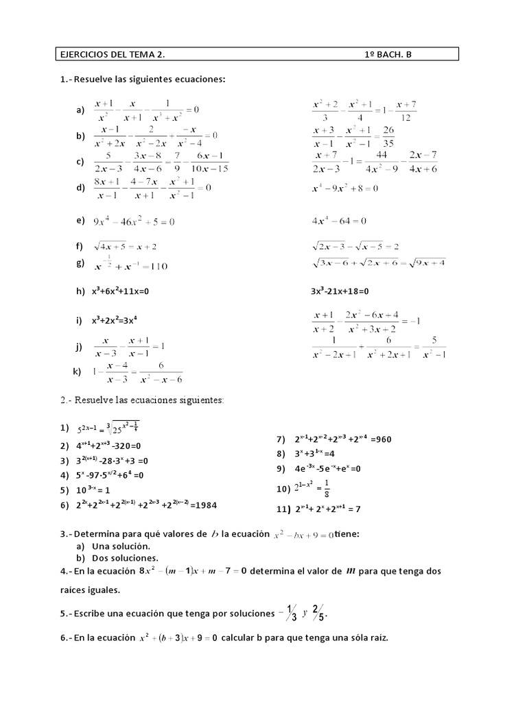 EJERCICIOS DE TEMA 2 1BACH Ecuac | PDF | División (Matemáticas) | Ecuaciones