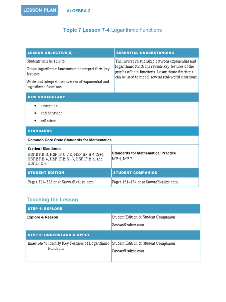 Topic Lesson - 4: Logarithmic Functions | PDF | Function (Mathematics) | Logarithm