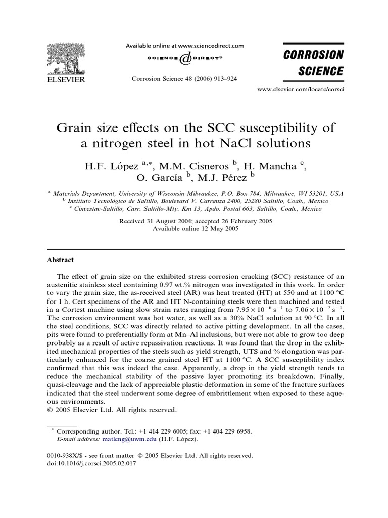 Grain Size Effects On The SCC Susceptibility of A Nitrogen Steel in Hot ...