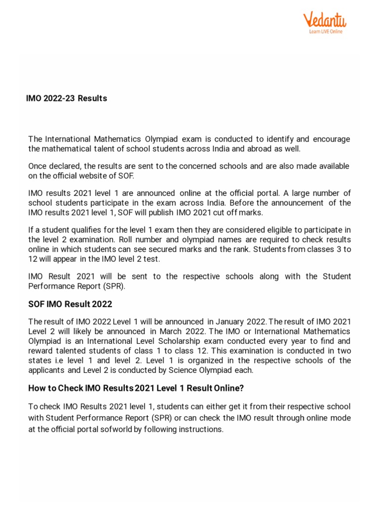IMO 2022-23 Result Level 1 | PDF