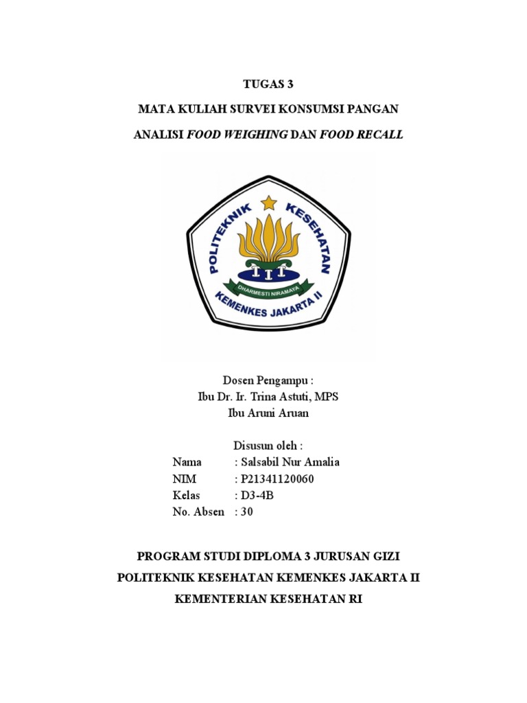 Formulir Food Weighing, Food Record, Food Recall | PDF