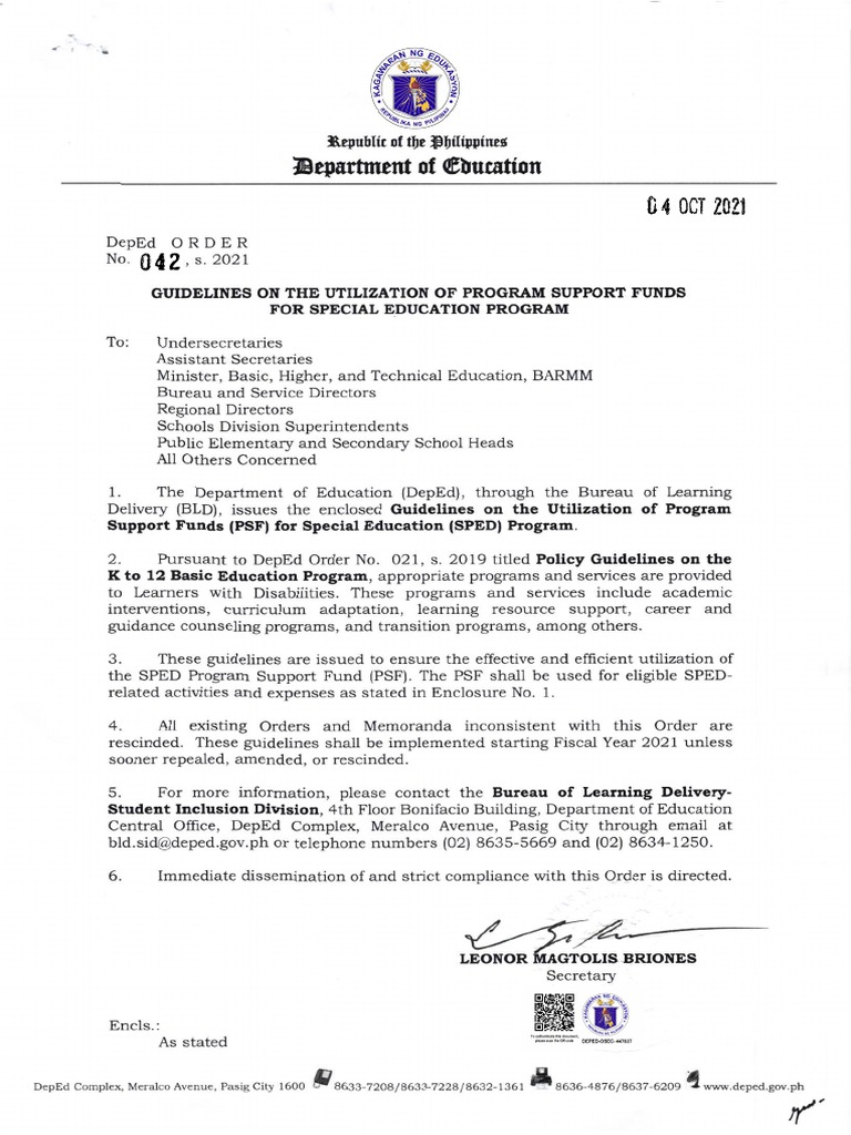 DepEd Guidelines on Utilizing Funds for SPED Programs | PDF | Metro ...