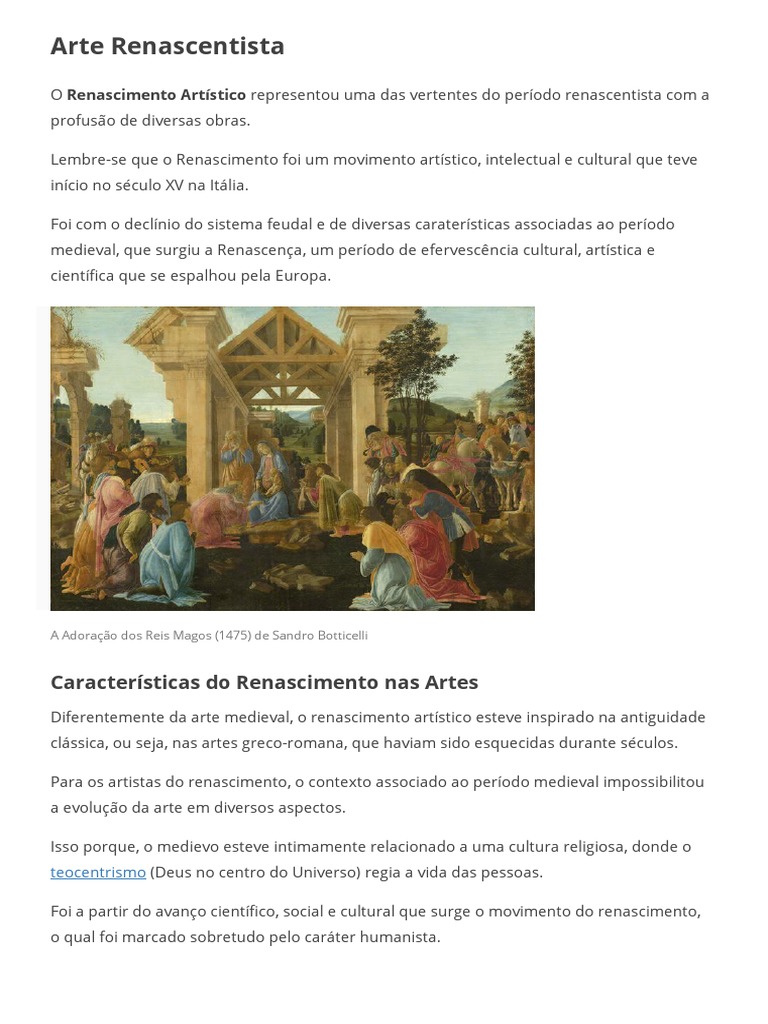 Arte Renascentista | PDF | Renascimento | Idade Média