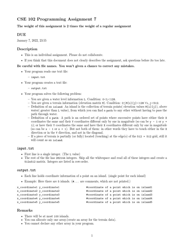 CSE 102 Programming Assignment 7: The Weight of This Assignment Is 2 Times The Weight of A ...