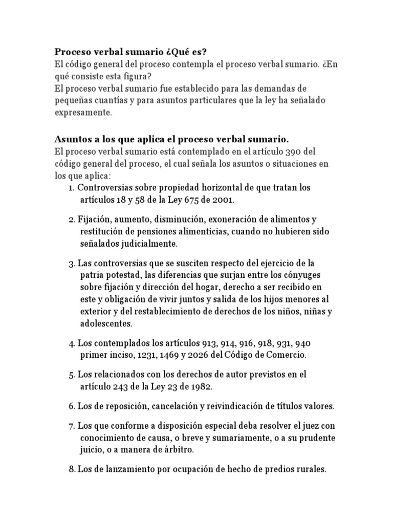 Proceso Verbal Sumario | PDF | Demanda judicial | Sentencia (ley)