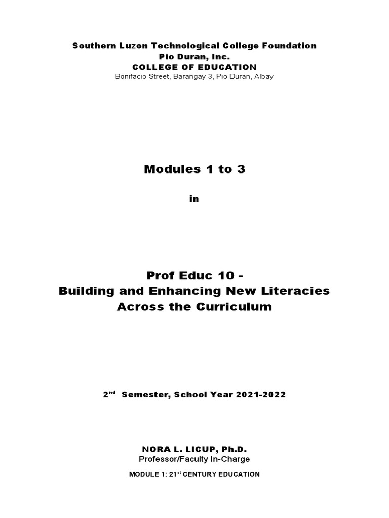 Modules 1 To 3: Southern Luzon Technological College Foundation Pio ...