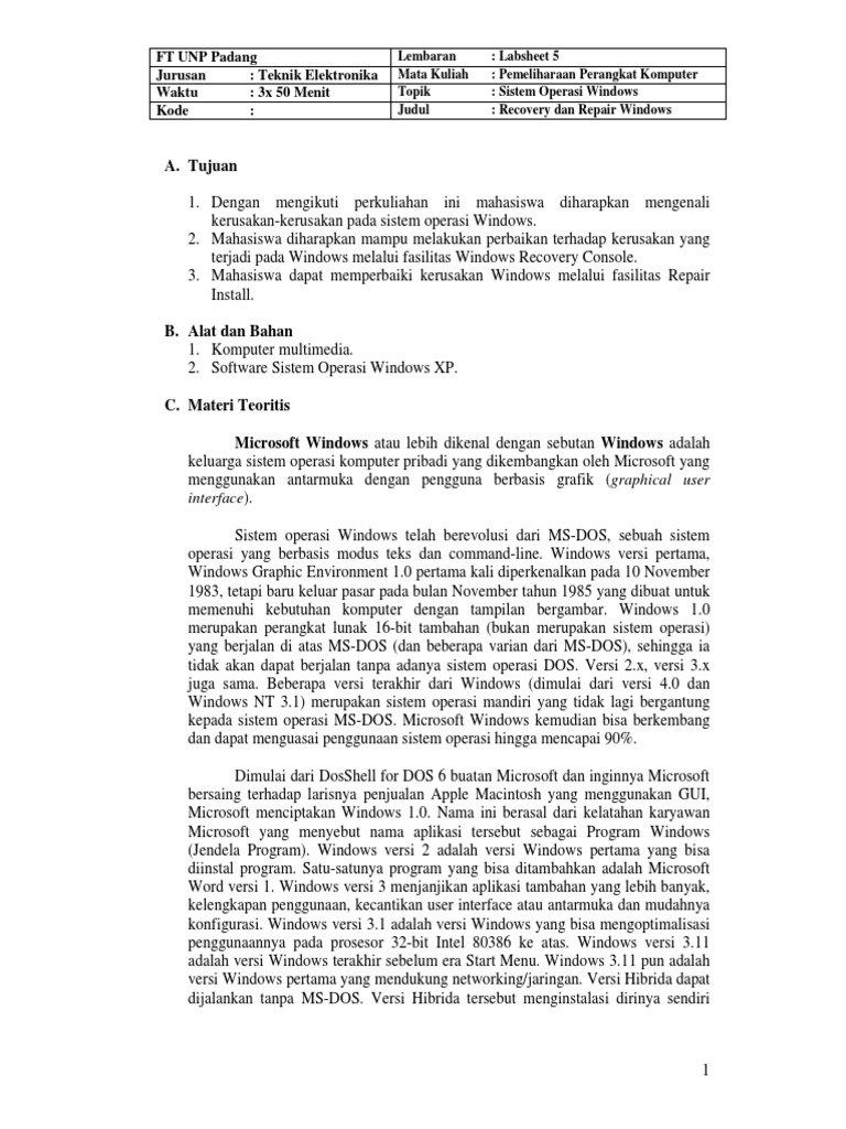 Labsheet 5 Repair Windows | PDF | Komputer