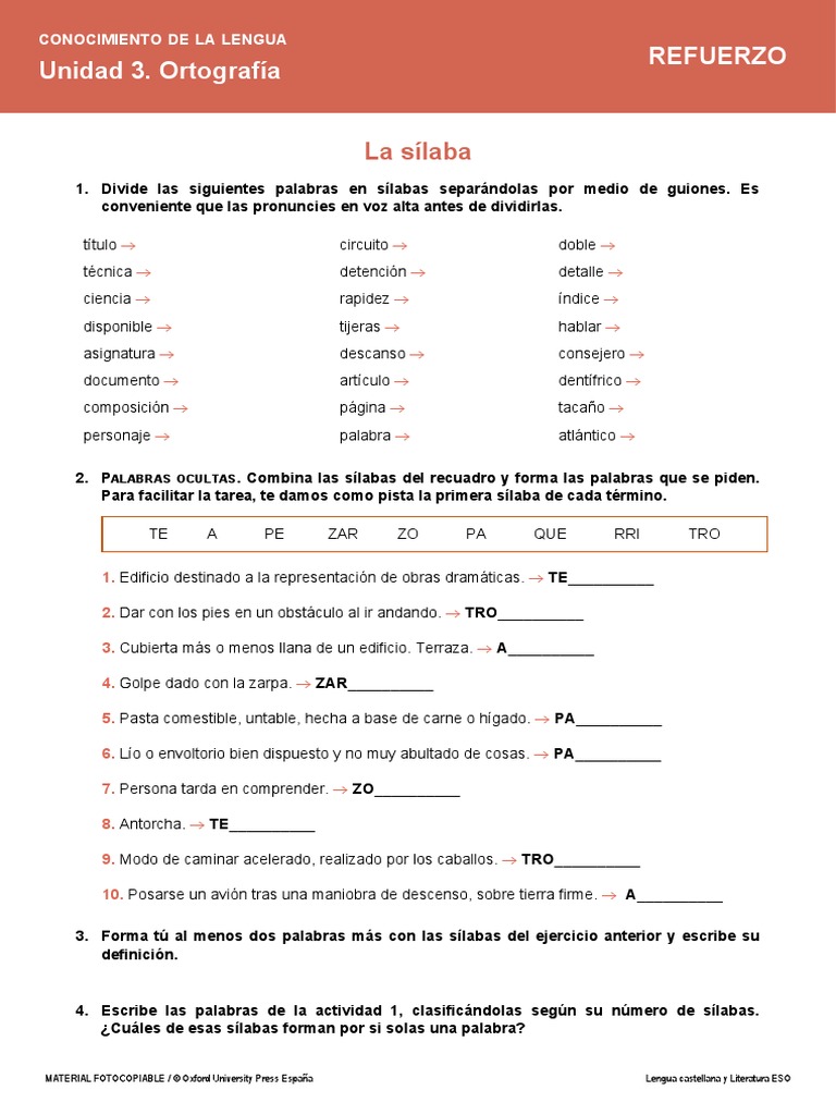 U3 Ref Sol Ortografia Silaba | PDF | Idiomas | Estudios de idiomas extranjeros