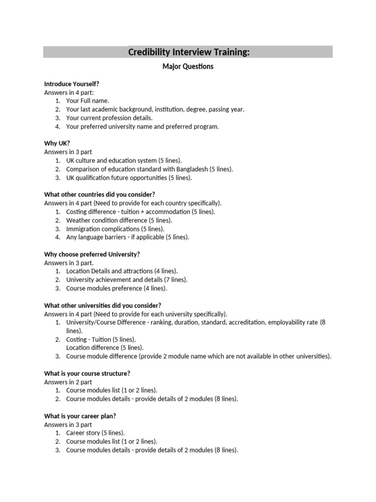 Credibility Interview Training:: Introduce Yourself? | PDF | University
