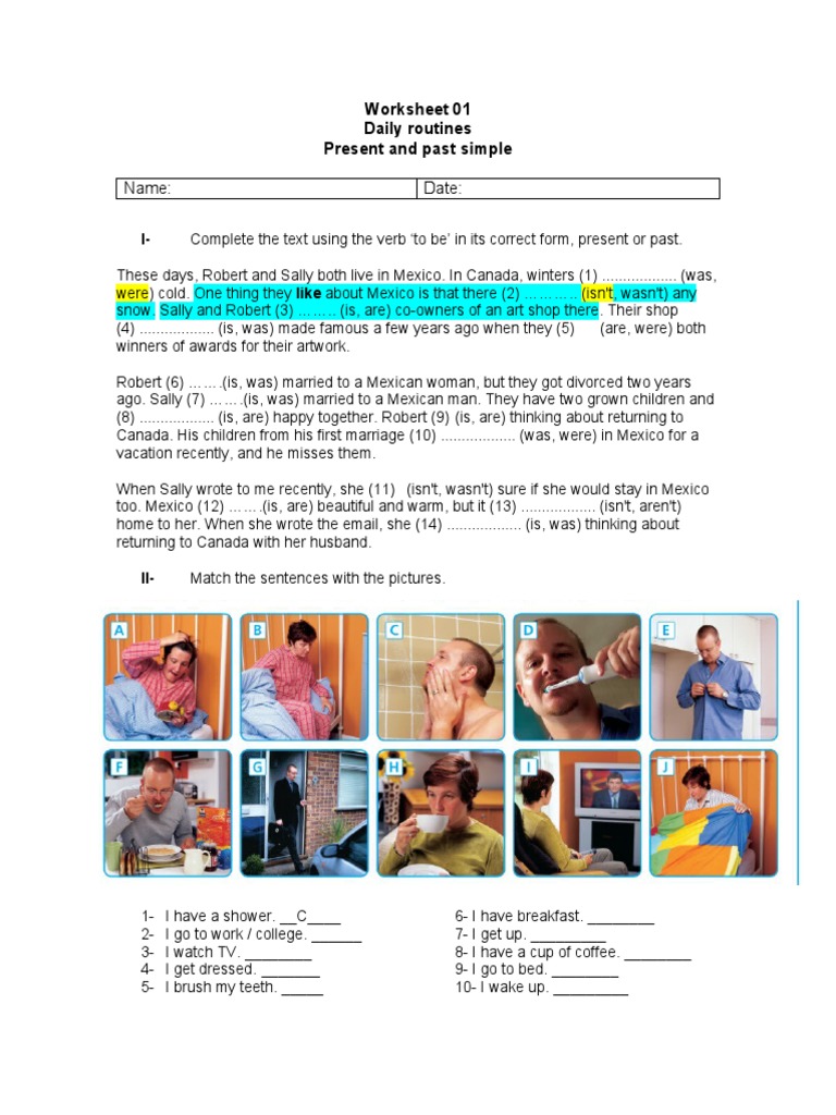 Worksheet 01-Daily Routines-Present and Past Simple | PDF | Meal | Lunch