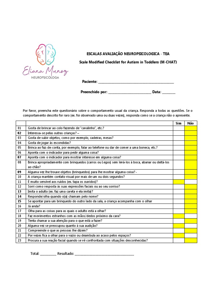 MCHAT - Modelo | PDF | Brinquedos