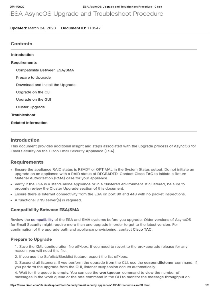 ESA AsyncOS Upgrade and Troubleshoot Procedure - Cisco | PDF | Command ...
