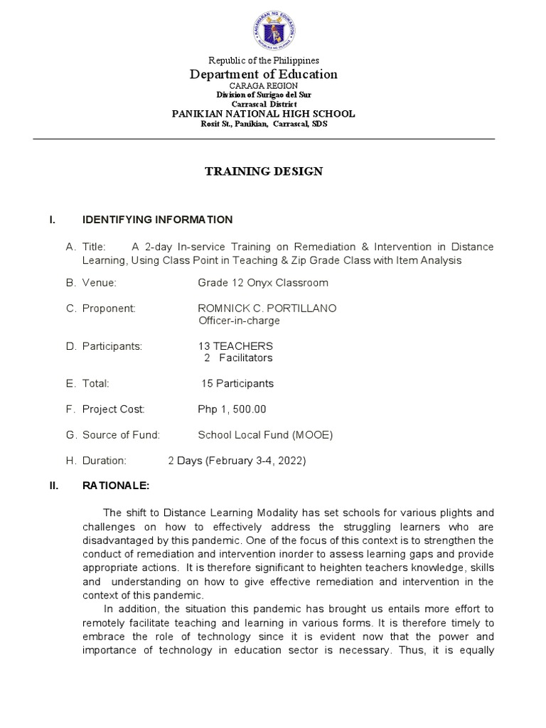 Department of Education: Training Design | PDF | Teachers | Communication