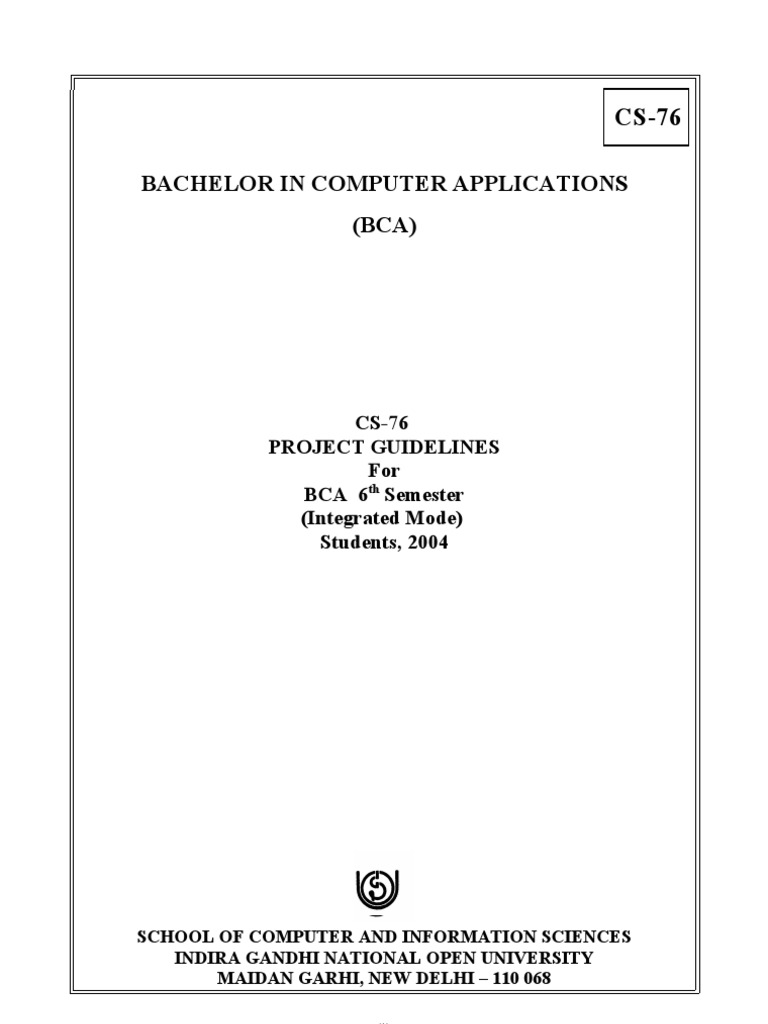 Project Guidelines for BCA 6th Semester Students of IGNOU | PDF ...