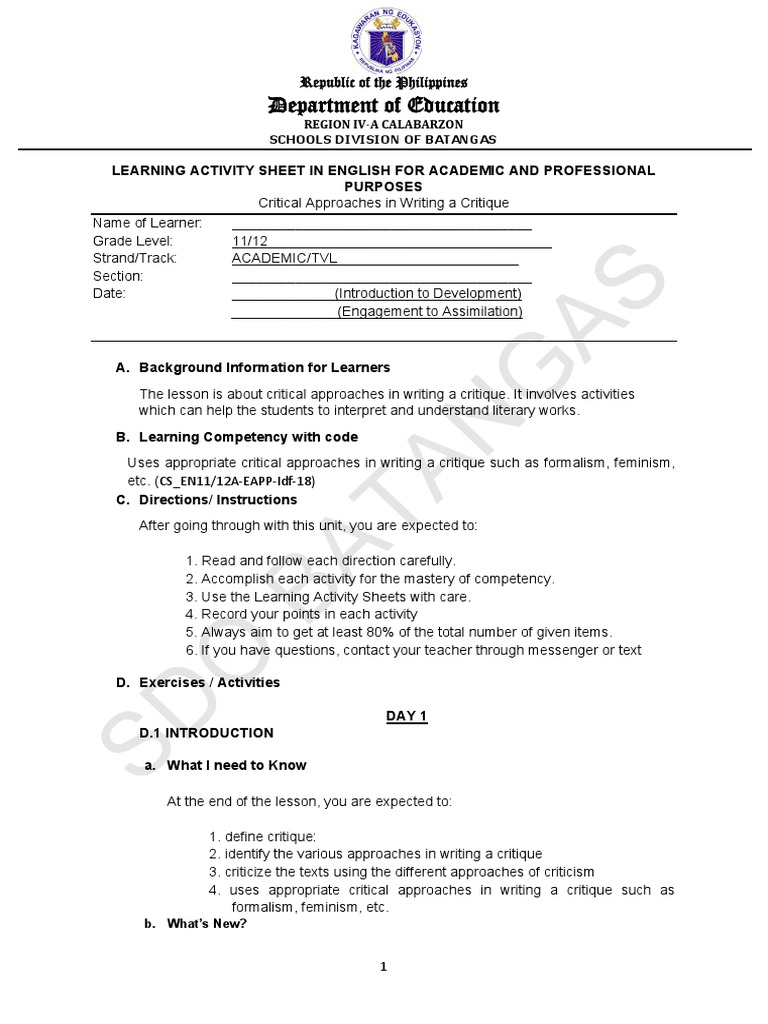 English-for-Academic-and-Professional-Purposes - Critical-Approaches-in-Writing-a-Critique ...