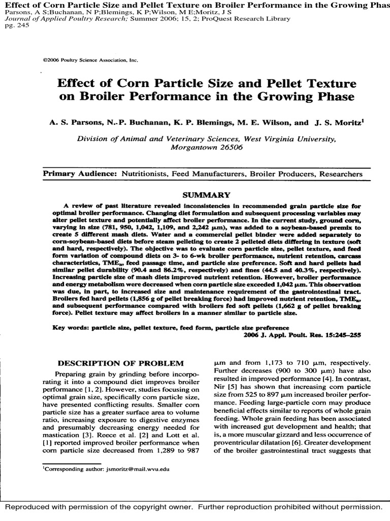 OK - Effect of Corn Particle Size and Pellet Texture | PDF | Science ...