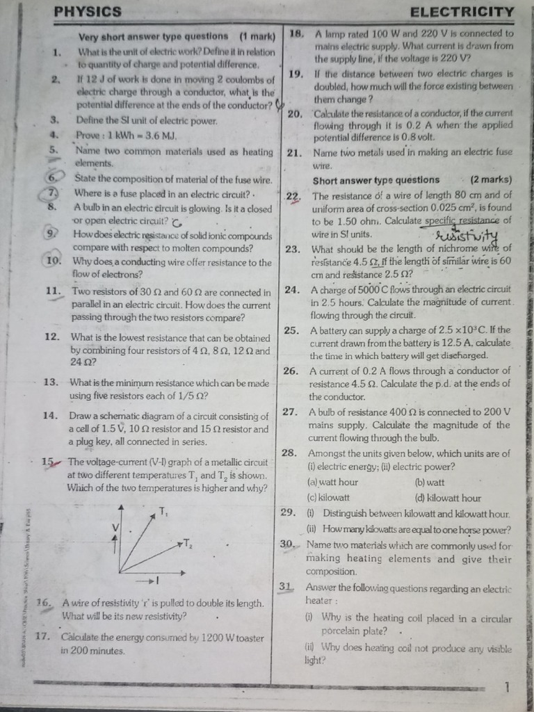 Physics.... Electricity | PDF | Electrical Resistance And Conductance ...