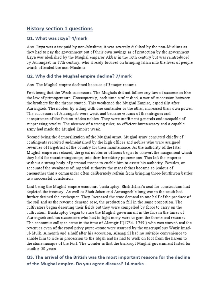 History Section 1 Questions - Docx Done | PDF | British Raj | Indian ...
