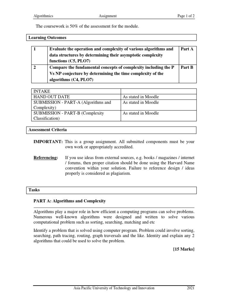 Alg Assignment Pdf Time Complexity Computational Complexity Theory