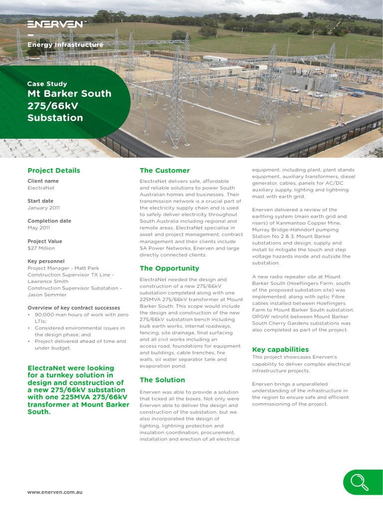 Enerven Case Study MT Barker South 275 66kV Substation6 | PDF ...