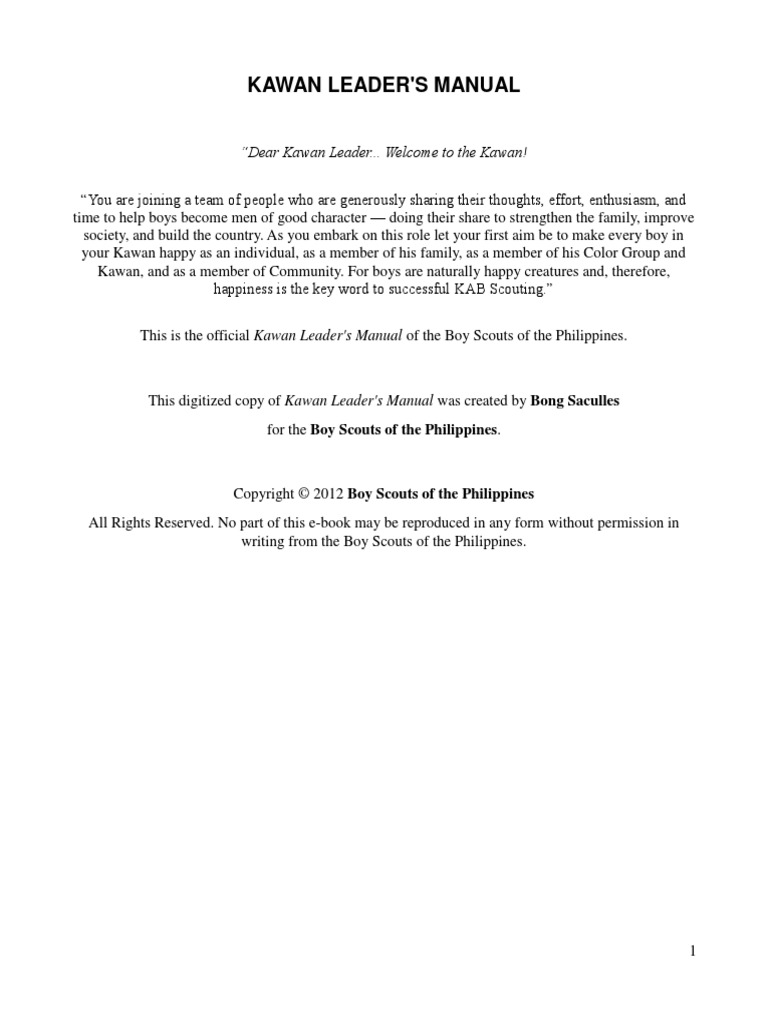 KAWAN LEADERS MANUAL Pages 1 40 | PDF | Mowgli | Scouting