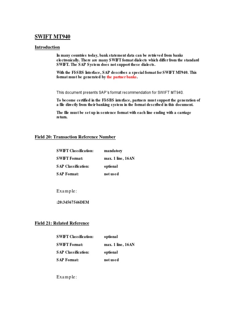 SwiftMT940 Documentation | PDF | Debits And Credits | Financial Transaction