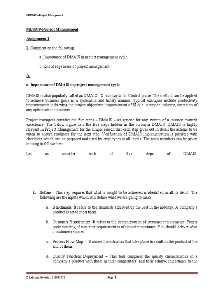 MB0049-Project Management Assignment 1 1. Comment On The Following ...