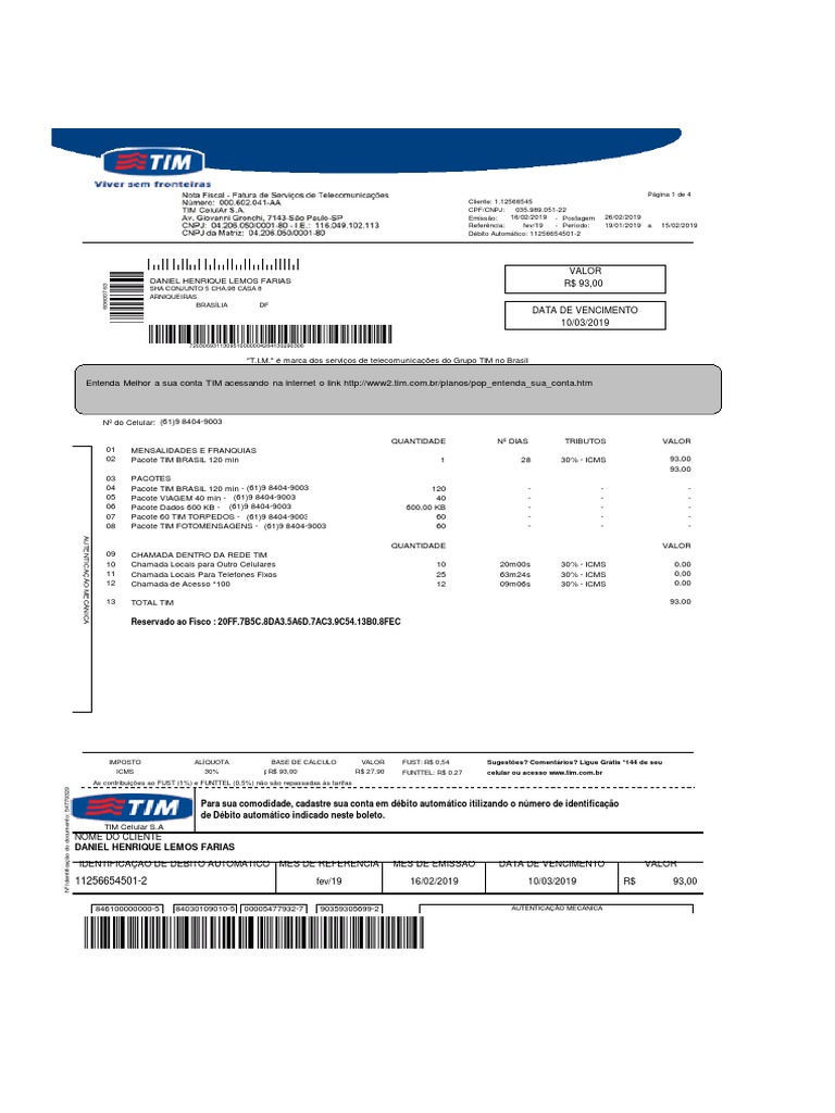 Comprovante Residencia TIM | PDF | Telecomunicações | Indústrias de ...