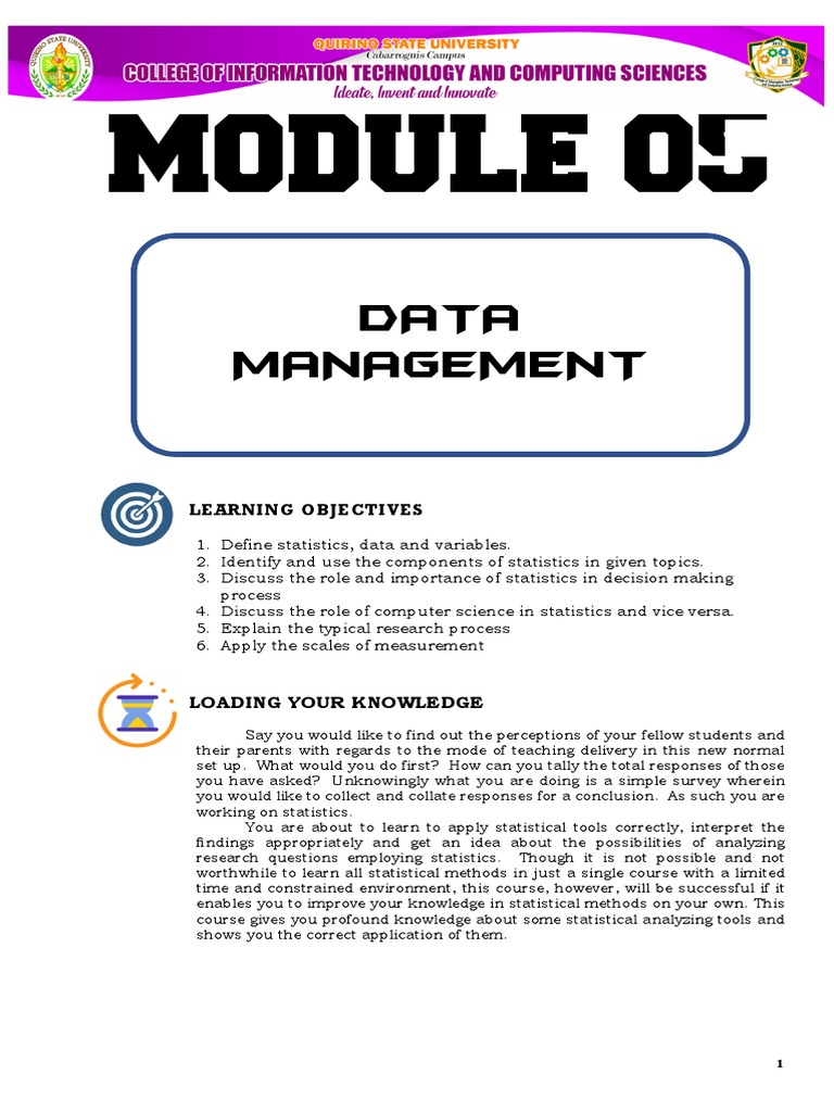 MMW - Midterm - Modules - DATA MANAGEMENT | PDF | Level Of Measurement | Statistics