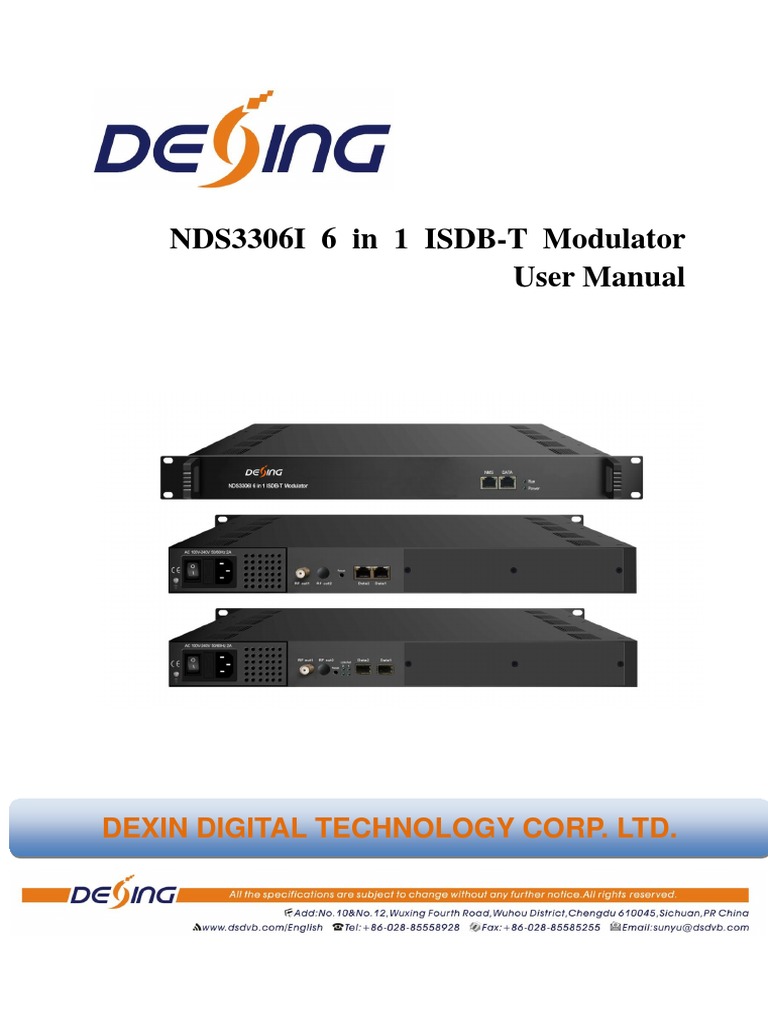 NDS3306I 6 in 1 ISDB-T Modulator User Manual 2018.11.26 | PDF | Input/Output | Electrical Connector