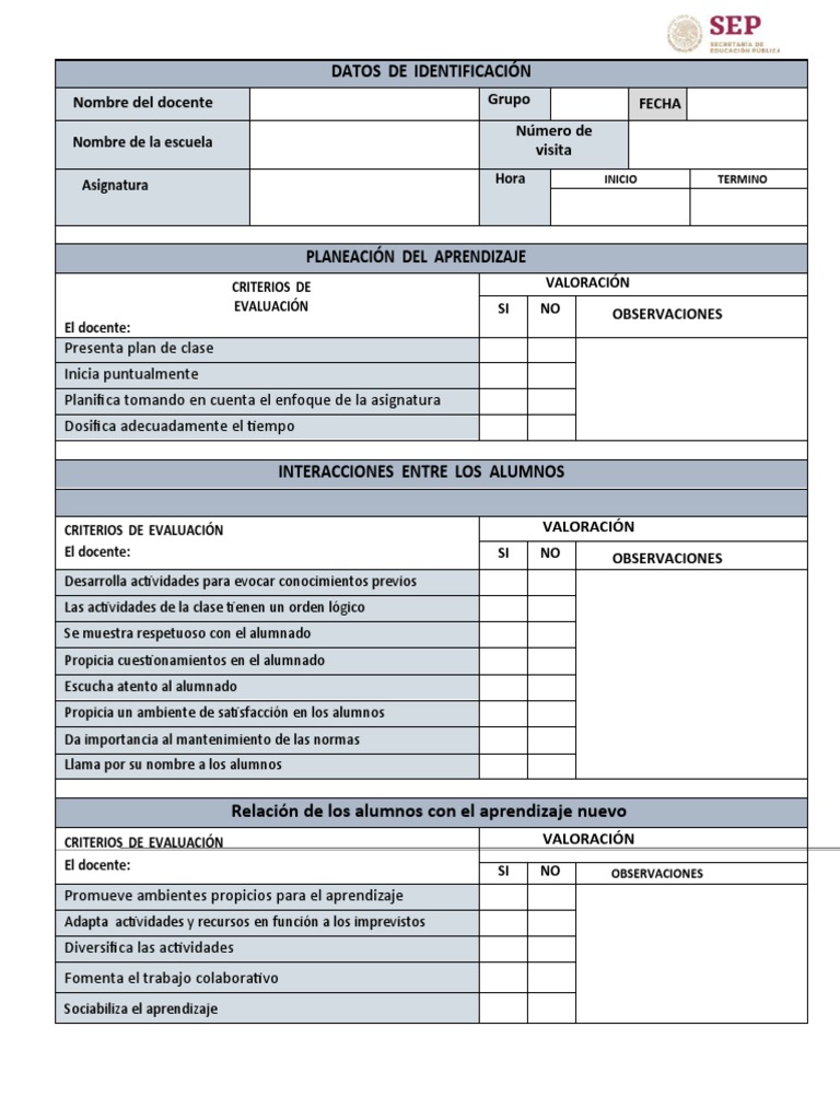 Ficha de Observacion de Clase | PDF | Evaluación | Aprendizaje