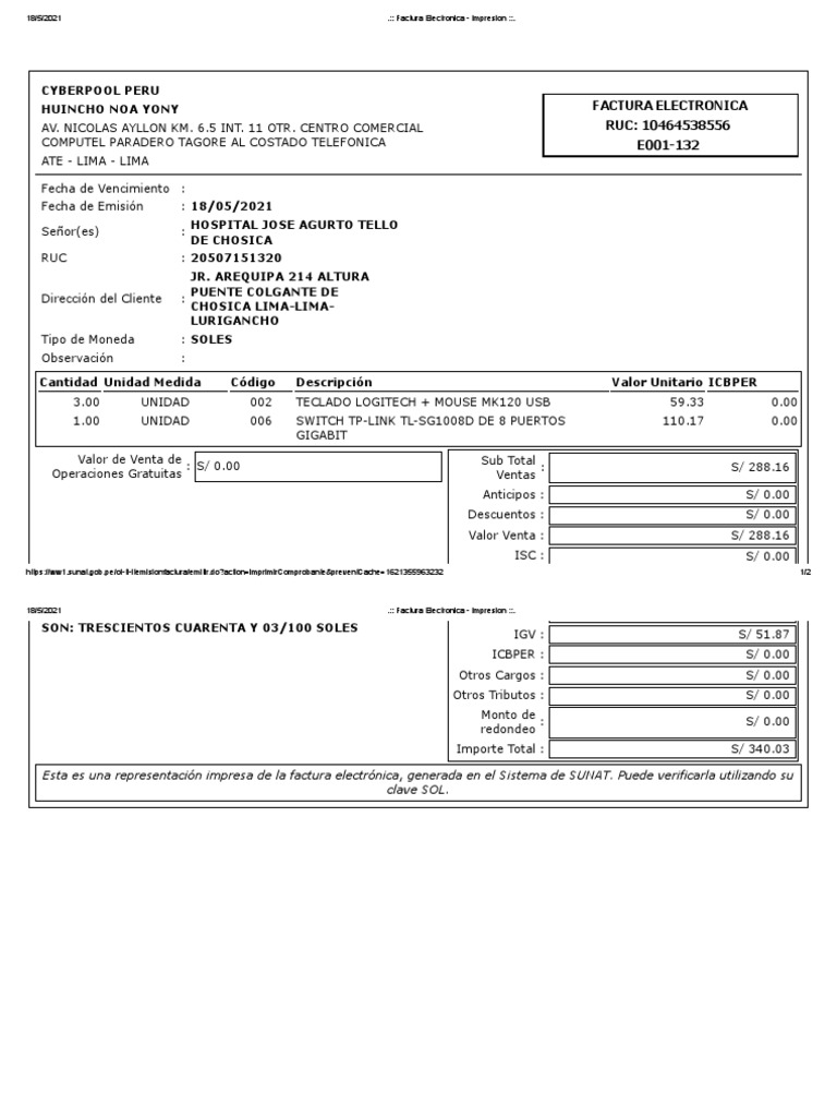 Factura E001-132 Cyberpool | PDF | Servicios (economía) | Bancario