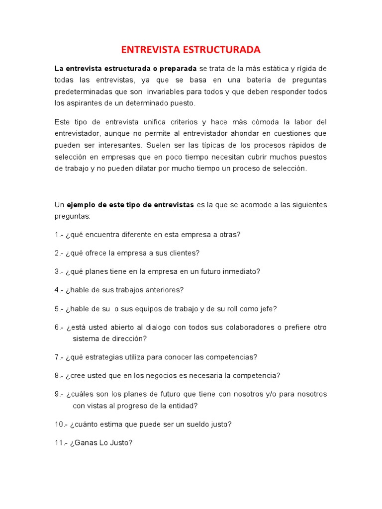Entrevista Estructurada y No Estructurada | PDF