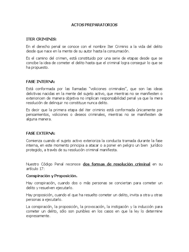 Actos Preparatorios, Fase Interna, Externa. Tentativa, Delito Imposible, Desistimiento. | PDF ...