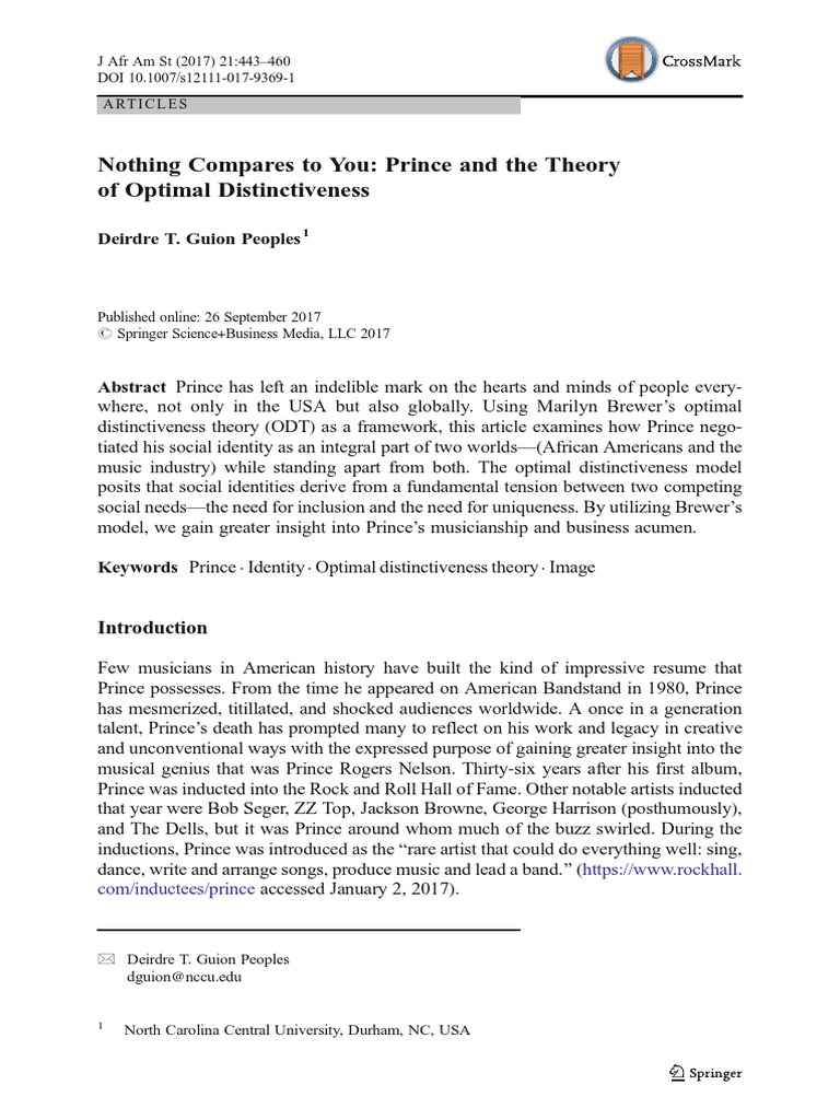 Nothing Compares To You - Prince and The Theory of Optimal ...