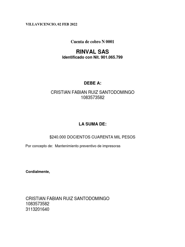 Modelo Cta Cobro | PDF