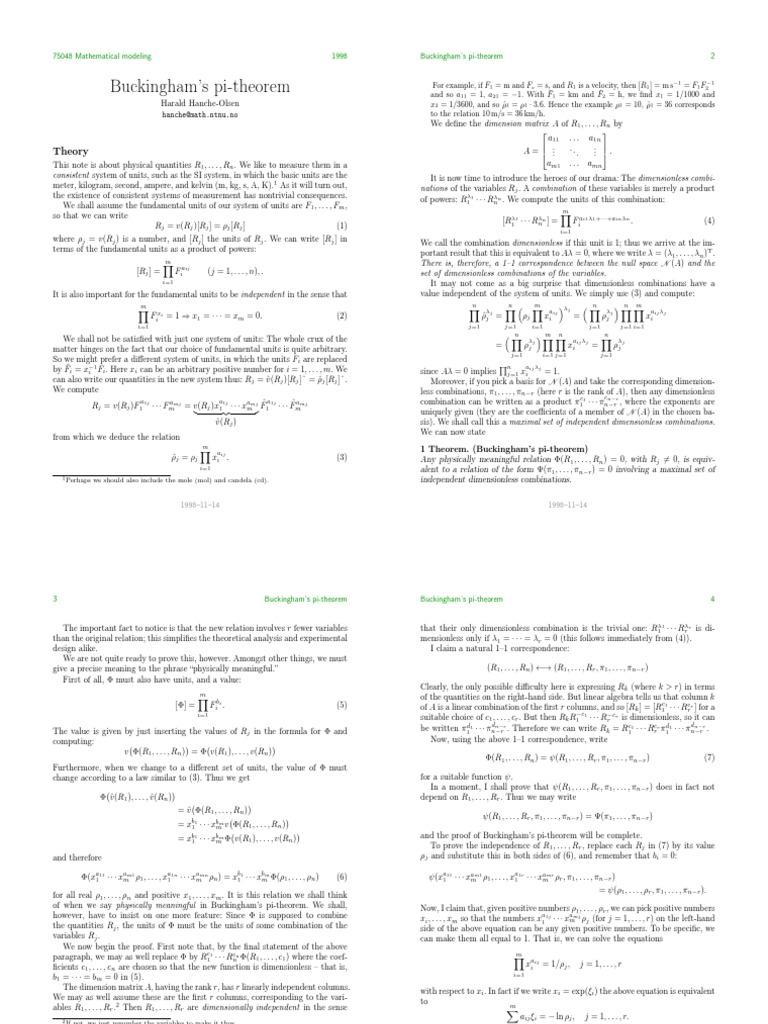 Buckingham's Pi-Theorem: Theory | Download Free PDF | Physical ...