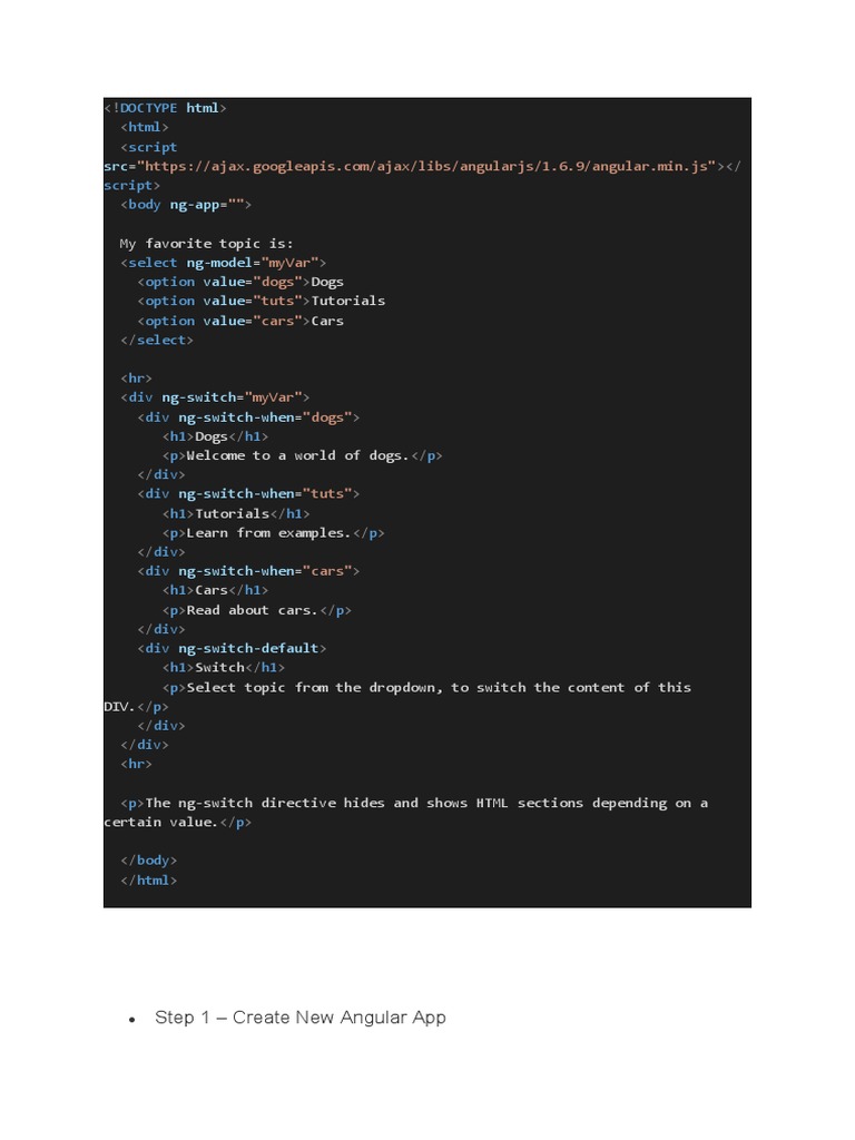 Doctype HTML Script Script Body: Step 1 - Create New Angular App | PDF