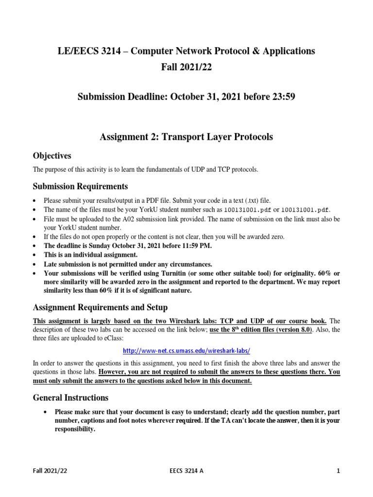LE/EECS 3214 - Computer Network Protocol & Applications Fall 2021/22 | PDF | Transmission ...