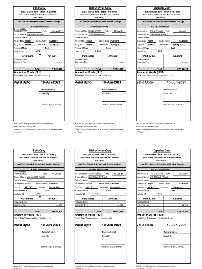 Fee Challan MS-PPT Fall 2020 & Spring 2021 | PDF | Payments | World ...