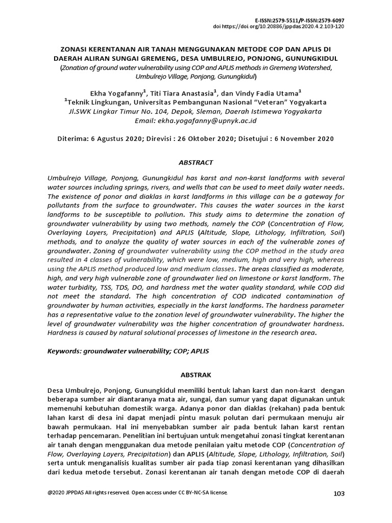 Zonasi Kerentanan Air Tanah Menggunakan Metode Cop Dan Aplis Di Daerah ...