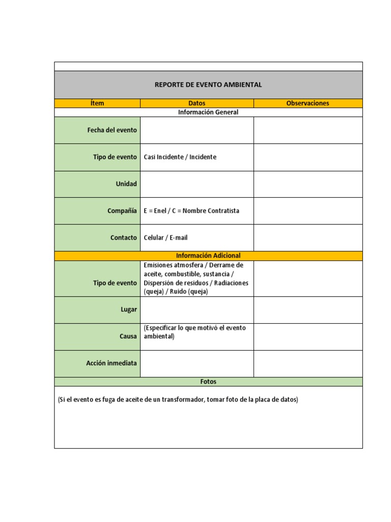 Formato de Reporte de Evento Ambiental | PDF