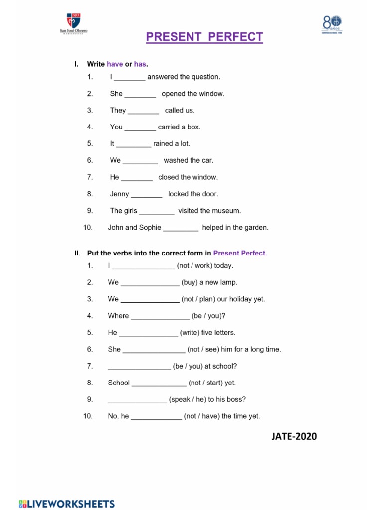 EPC Class - Elementary - 3 Present Perfect Tense Worksheet | PDF